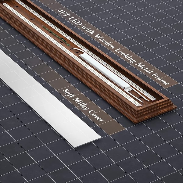 4 ft modern LED light fixture wood frame kitchen flush mount ceiling ...