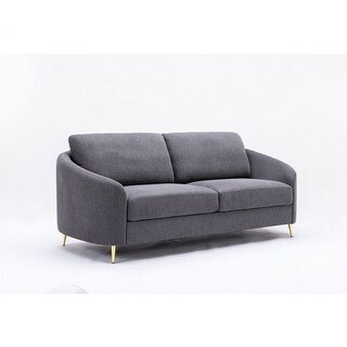 Nial 80 Inch Sofa, Linen Upholstery, Pine Wood, Smooth Gray, Gold Legs ...