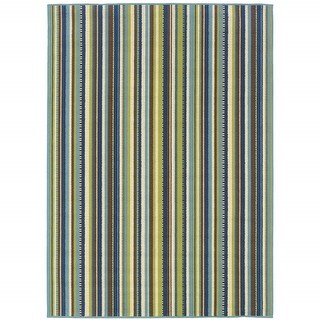 5' X 8' Blue Striped Stain Resistant Indoor Outdoor Area Rug - 6' x 7 ...