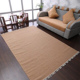 Hand Woven Flat Weave Kilim Wool Area Rug Solid Light Brown D00111 ...
