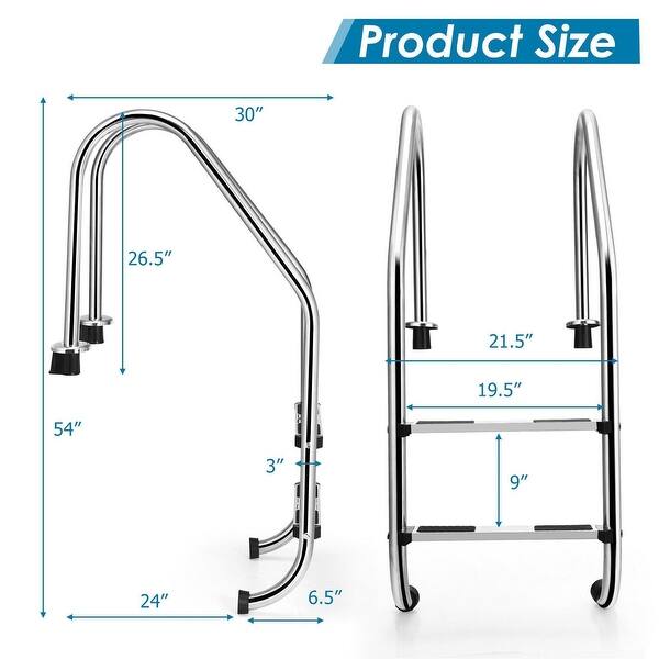 2-Step Stainless Steel Non-Slip Swimming Pool Ladder Ergonomic Ladder ...