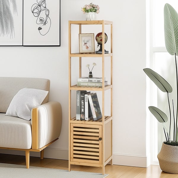 Bamboo Bathroom Rack 5-Layer Multifunctional Adjustable Shelf Natural ...