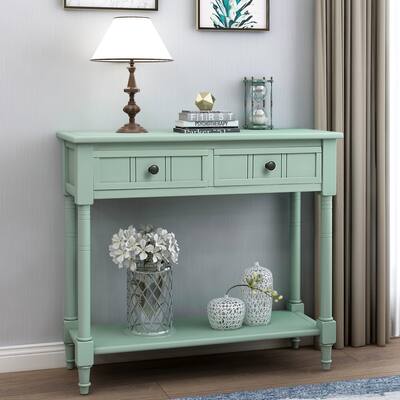 Retro Blue Console Table with Two Drawers and Bottom Shelf - Overstock ...
