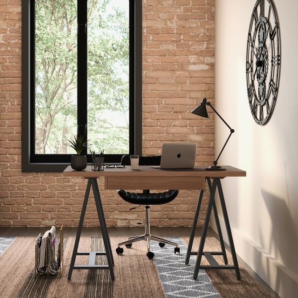 WYNDENHALL Hawkins Industrial 50 inch Wide SOLID WALNUT WOOD and Metal ...