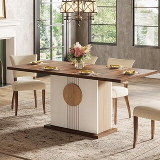 55 Inch Rectangular Farmhouse Dining Table for 4-6 People, Oak Brown ...