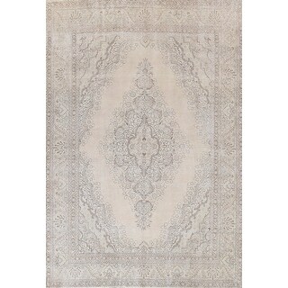 Muted Distressed Traditional Tabriz Persian Wool Area Rug Hand-knotted ...