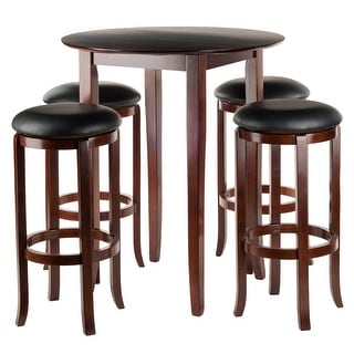 5-Pc High Table with Cushion Swivel Seat Bar Stools, Walnut and Black ...