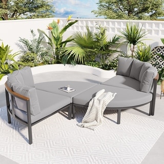 4 Piece Round Outdoor Conversation Set, Outdoor Couch Patio Furniture ...