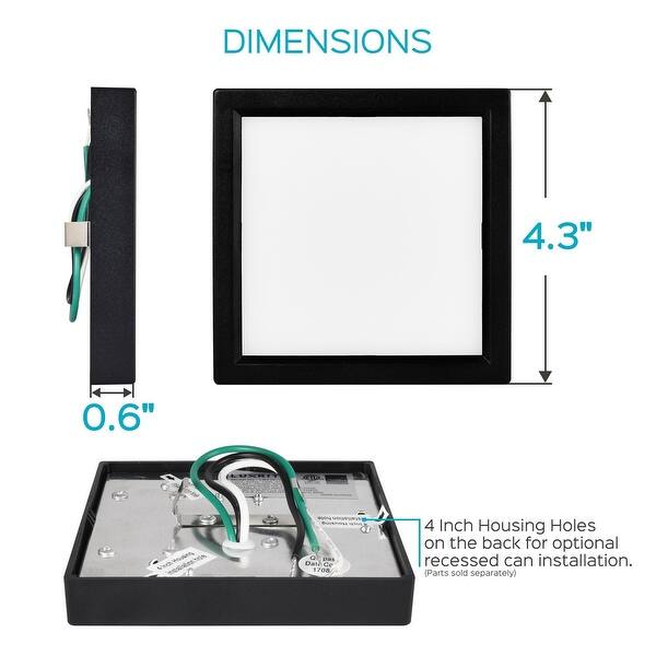 Luxrite 4 Inch Square Surface Mount LED Ceiling Light, 10W, 600 Lumens ...