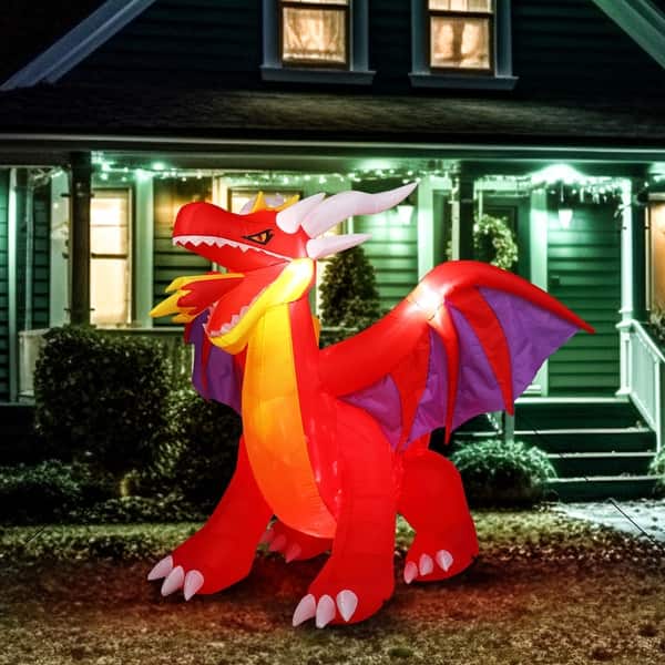 6FT Halloween Inflatables Fire-Breathing Dragon Yard Decorations - Bed ...