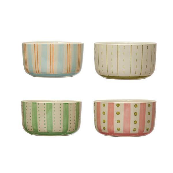 Stoneware Bowls with Painted Patterns - 5.0"L x 5.0"W x 2.8"H - Bed ...