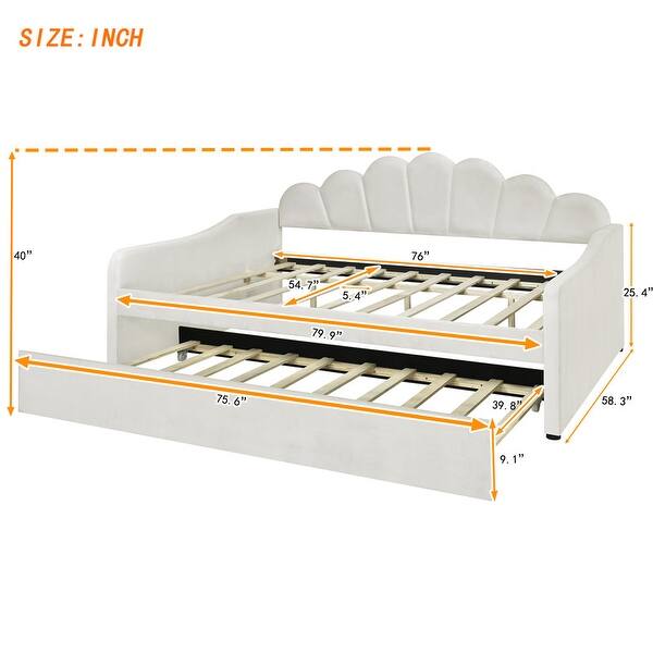 Full Size Upholstered Daybed with Pullout Trundle, Velvet Daybed Frame ...