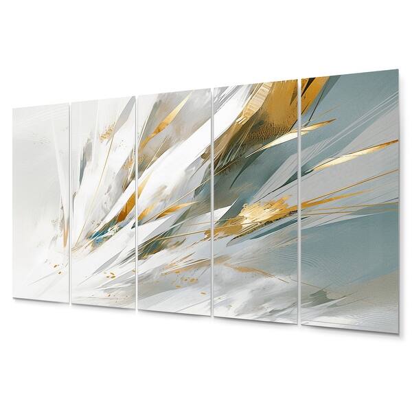 Designart "Gold and Cream Mosaic Echoes" Cubism Metal Wall Decor Set ...