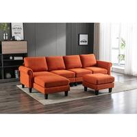 6 Seat U-Shaped Sectional Sofa Set Living Room Linen Accent Sofa with 2 ...