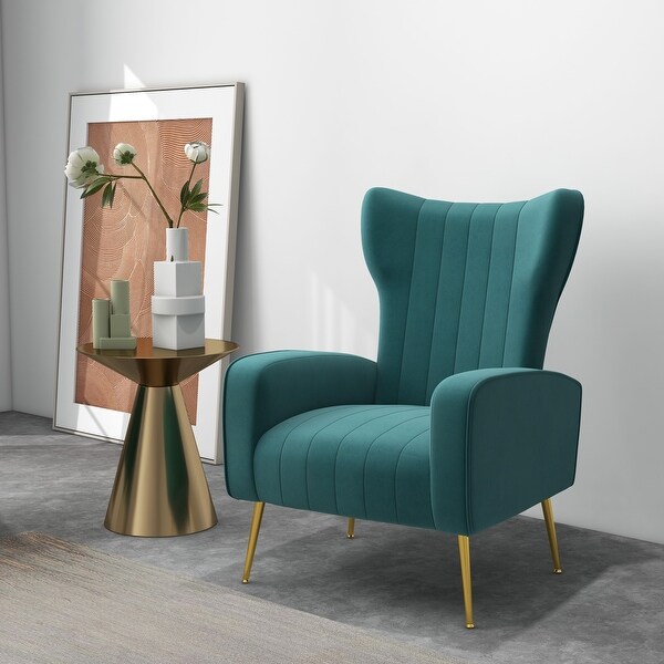 Velvet Stripe Wingback Accent Chair with Metal Legs for Living Room On Sale Bed Bath Beyond 37149309