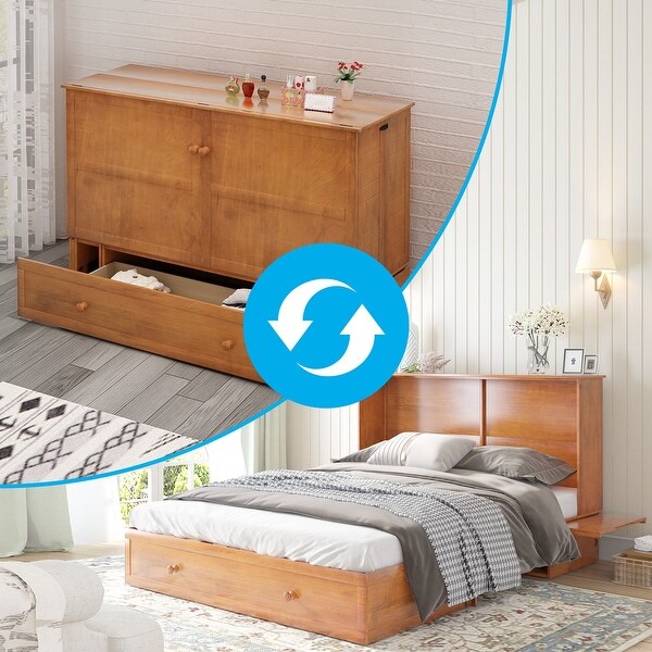 Mixoy Murphy Bed with Mattress Cube Foldable Cabinet Bed with Charging Station