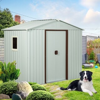 Patio Lawn Outdoor Storage Waterproof Shed with Metal Foundation Double ...