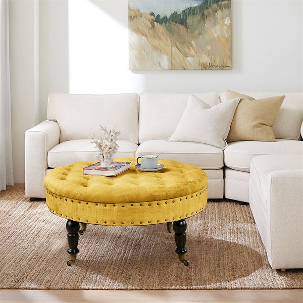Round Velvet Tufted Coffee Table Ottoman 34 x 34 x 17 H On Sale Bed Bath Beyond 37074872