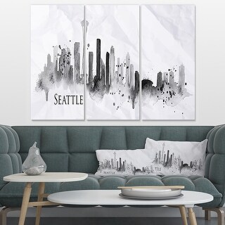 Designart "Seattle Black Silhouette" Cityscape Canvas Print - 36x28 - 3 ...