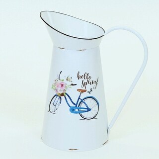 Hello Spring' White With Blue Bicycle Metal Pitcher - Bed Bath & Beyond ...