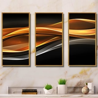 Designart "Gold Silver Inward Lines" Abstract Framed Artwork Set of 3 ...