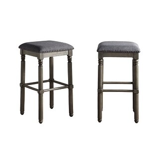 Vintage Gray Upholstered Bar Chair Set of 2, Solid Wood Leg Bar Stool ...