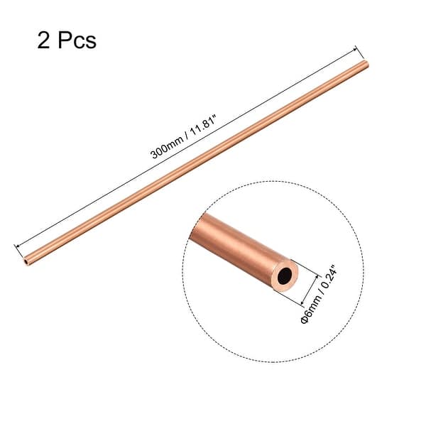 Copper Round Tube 6mm OD 1.5mm Wall Thickness 300mm Length Pipe Tubing ...