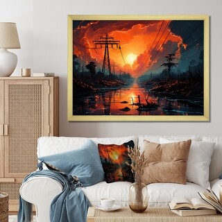 Designart "Power Lines Ethereal Connections II" Power Lines Framed Wall ...