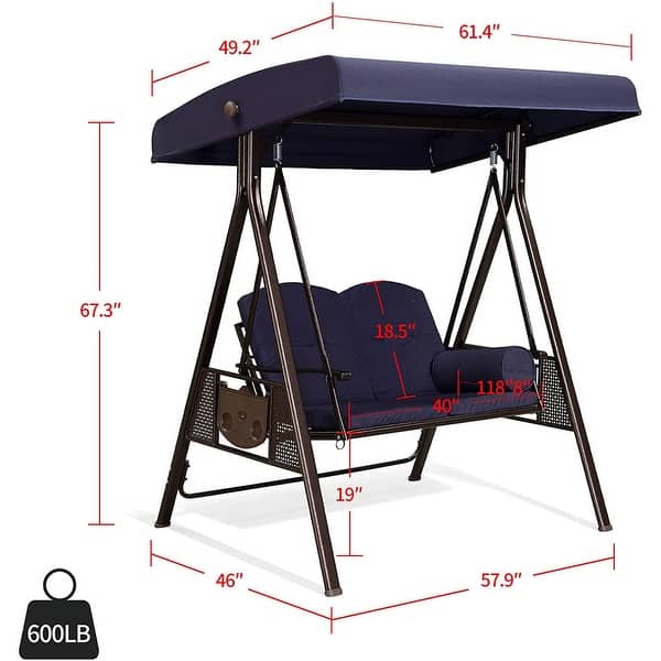 PURPLE LEAF Outdoor Patio Porch Swing with Canopy and Side Tables - Bed ...