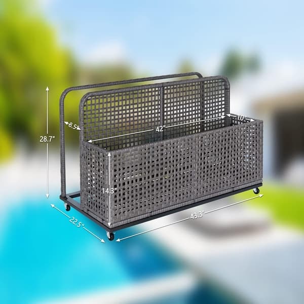 Grey PE Rattan Outdoor Pool Caddy with Rolling Wheels for Floaties ...