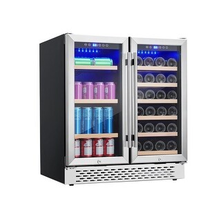Wine Fridge, 28 Bottles & 80 Cans Wine Cooler with Glass Door - Bed ...