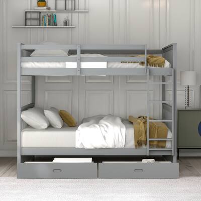 Taylor & Olive Twin Over Full Bunk Bed with 3-layer Shelves, Drawers ...