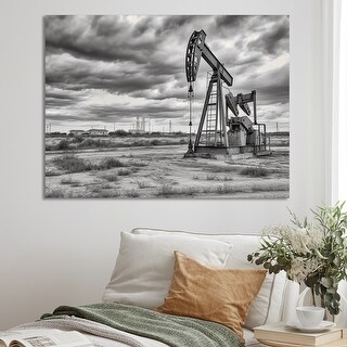 Designart "Black And White Oil Drilling Rig Fields" Oil Rigs / Fields ...