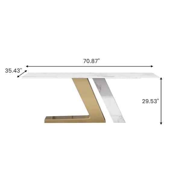 Modern Luxury White Rectangular Dining Table with Glossy Sintered Stone Tabletop, White Z-shaped ...