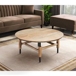Asha 36 Inch Coffee Table, Round Shaped Top with Natural Rattan ...
