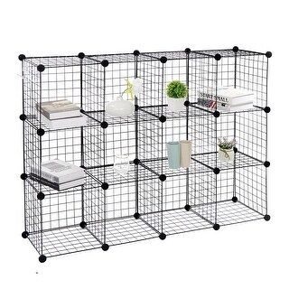 12-Cube Wire Shelves Rack Modular Bookshelf Black - 52 x 63 - Bed Bath ...