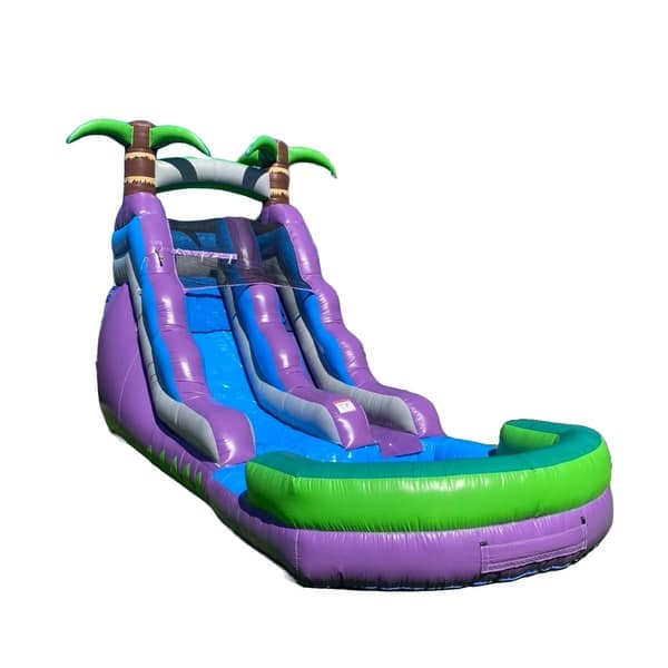 HeroKiddo 16' Purple Tropical Commercial Grade Inflatable Water Slide ...