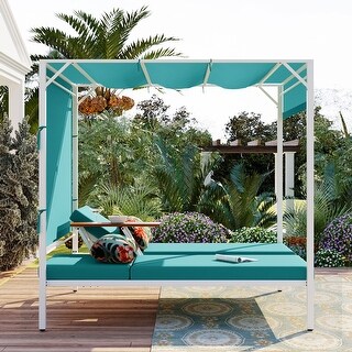 Outside Sunbed Daybed Blue Cushions Poster Bed with Lift Control Table ...