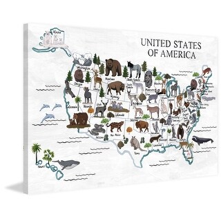 'White US Map' Painting Print on Wrapped Canvas - Bed Bath & Beyond ...