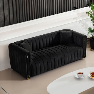 Modern 80 inch Multi-Seating Sofa Couch, Vertical Channel Tufted Velvet ...