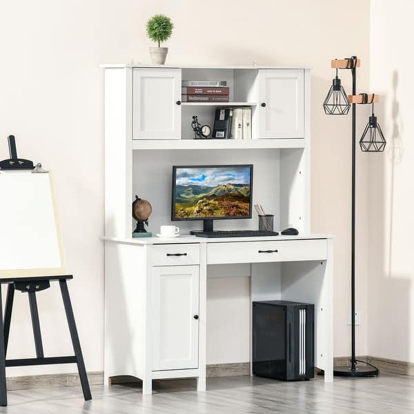 HOMCOM Computer Desk with Cable Management Home Office Workstation with ...