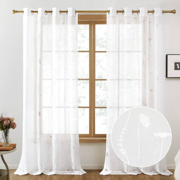 Deconovo Floral Pattern Sheer Voile Curtain (2 Panels) - On Sale - Bed ...