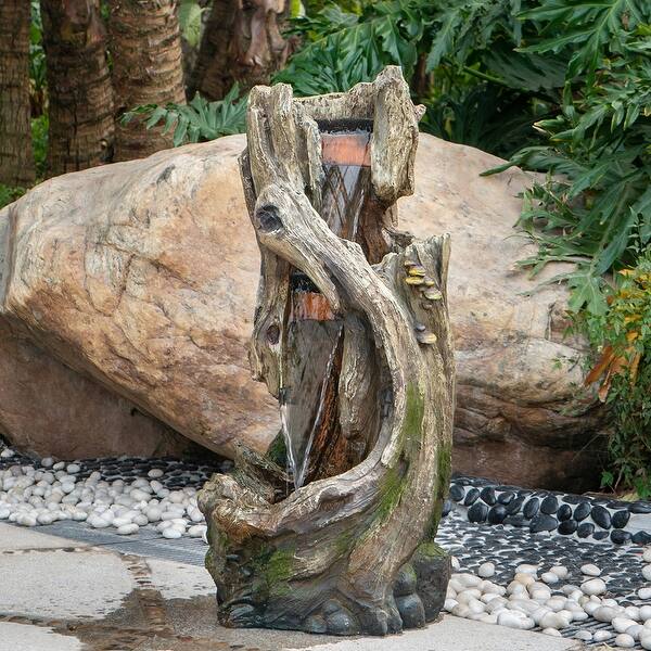 Outdoor Polyresin Floor Standing Tree Trunk Fountain with Light - Bed ...
