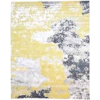 One of a Kind Hand-Knotted Modern 8' x 10' Abstract Wool Yellow Rug - 8 ...
