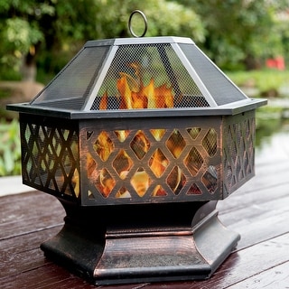 24.4" Hexagon Fire Pit Black Iron Fire Pit for Outside Outdoor Wood ...