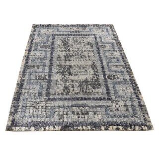 Shahbanu Rugs Cloud Gray, Silken, Roman Mosaic Design, Hand Knotted ...