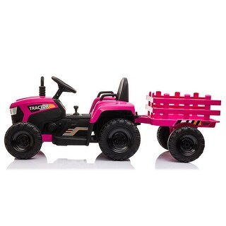Tractor Fun Galore: Rosy Electric Ride-On with Trailer LED Lights and ...