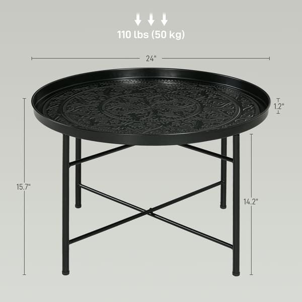 HOMCOM 24" Round Coffee Table with Hammered Tray Top, Vintage Metal ...
