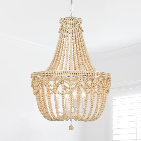Beaded Chandelier Wood Bead Farmhouse Chandeliers 4-Light 19.6" Wide ...
