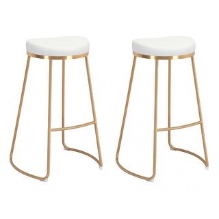 HomeRoots Set Of Two 31" White And Gold Steel Backless Bar Height ...